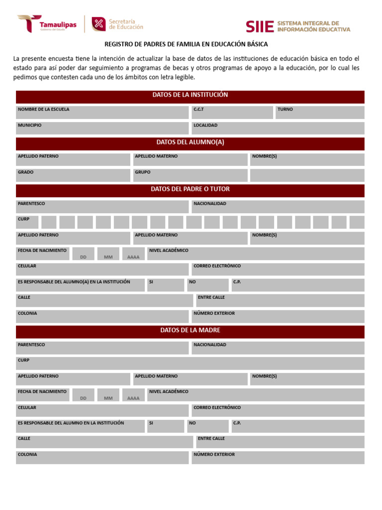 Registro De Padres De Familia Educacion Basica Pdf