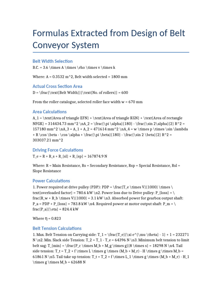 Belt Conveyor Design Calculations | PDF