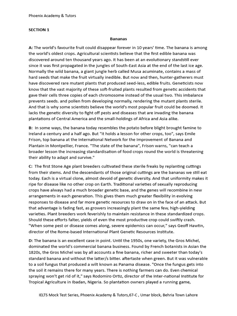 Mock T1 Reading (Academic) | PDF | Banana