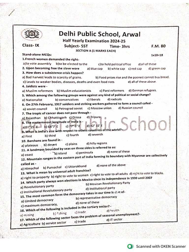 SST Question Paper | PDF