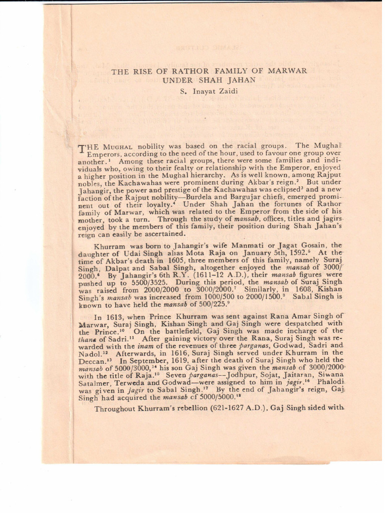 The Rise of Rathor Family of Marwar Unde | PDF