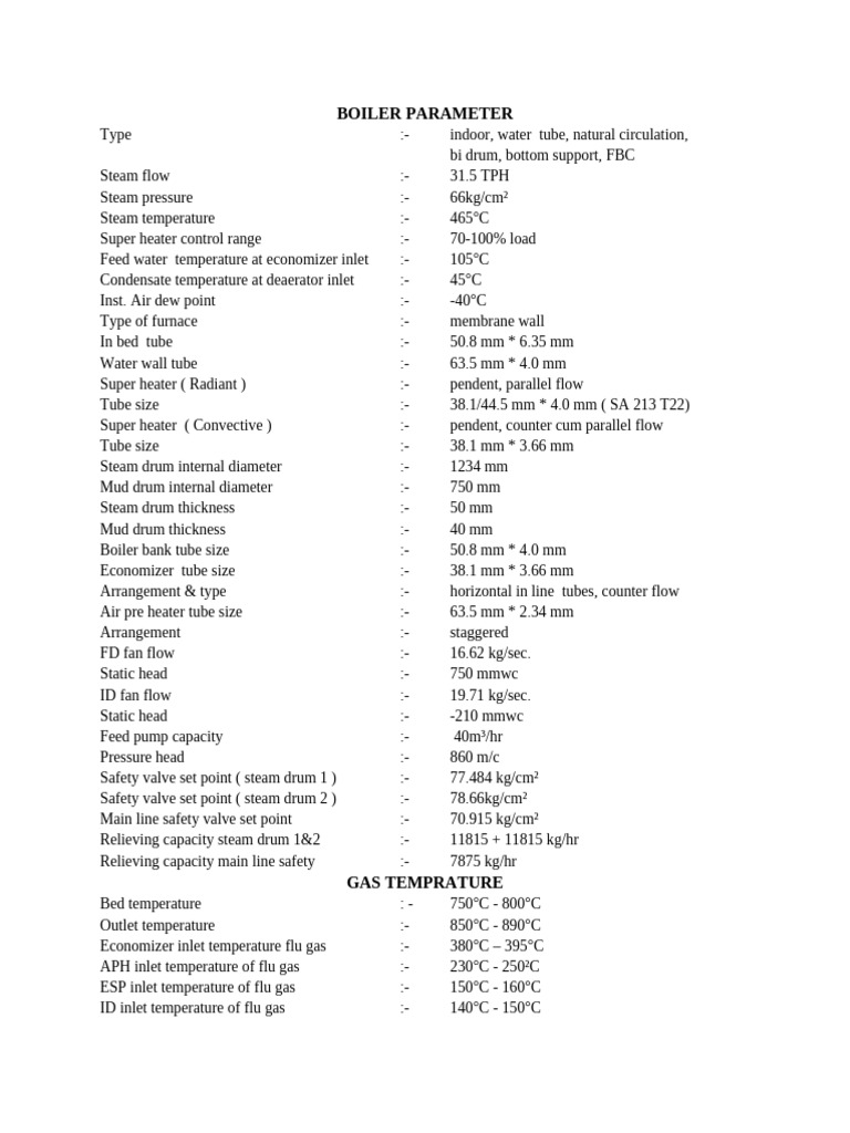 Boiler Parameters | PDF | Boiler | Gases