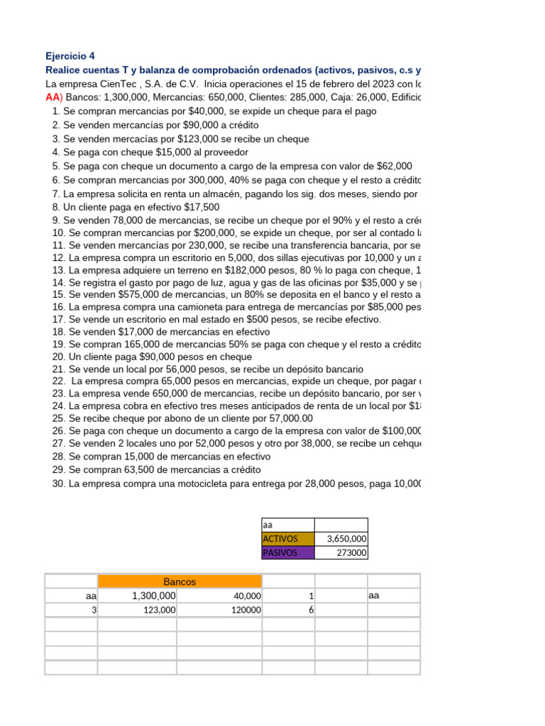 Ejercicio CIENTEC | PDF | Cheque | Bancario