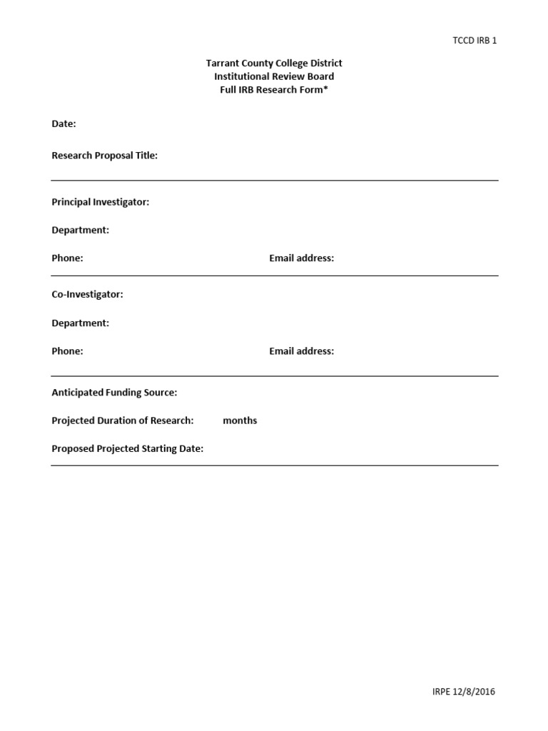 Full Committee Irb Form | PDF | Institutional Review Board