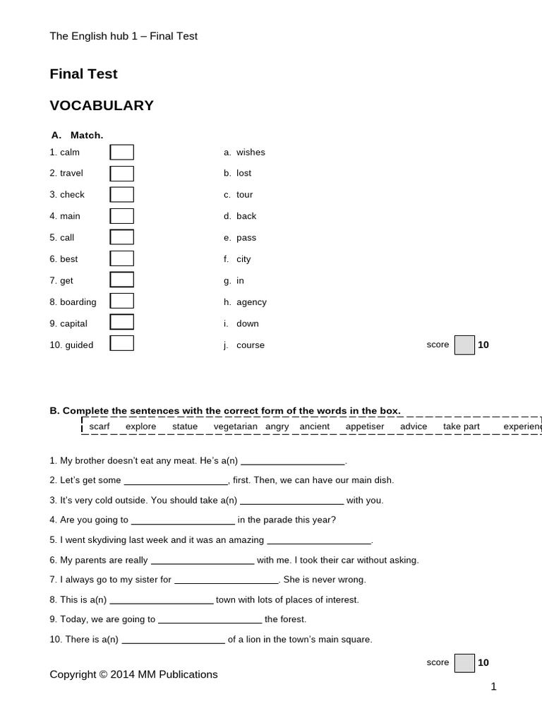 The English Hub - 1 - Final Test | PDF