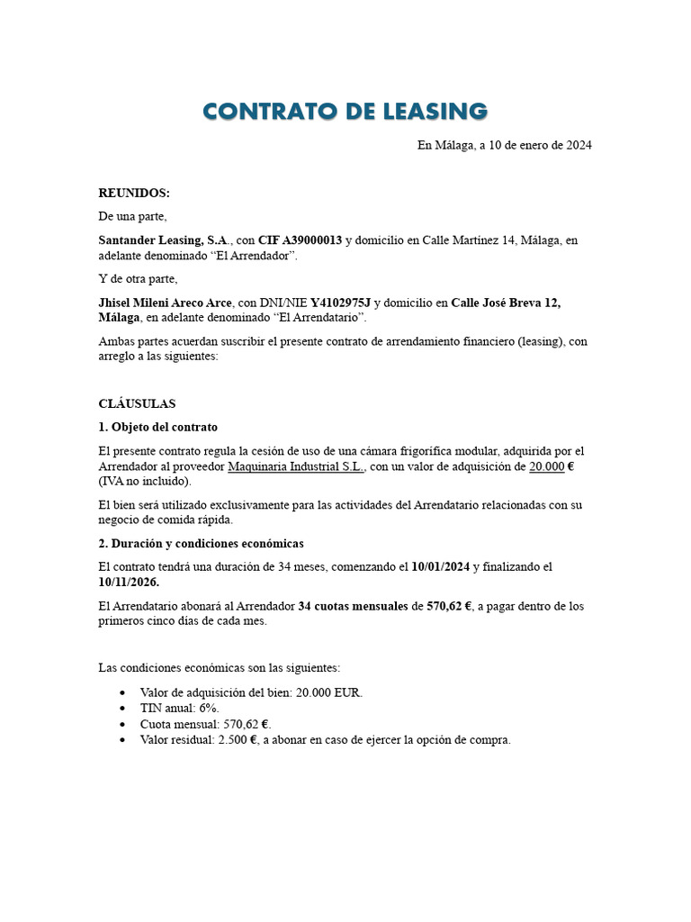 Contrato de Leasing Maquina | PDF