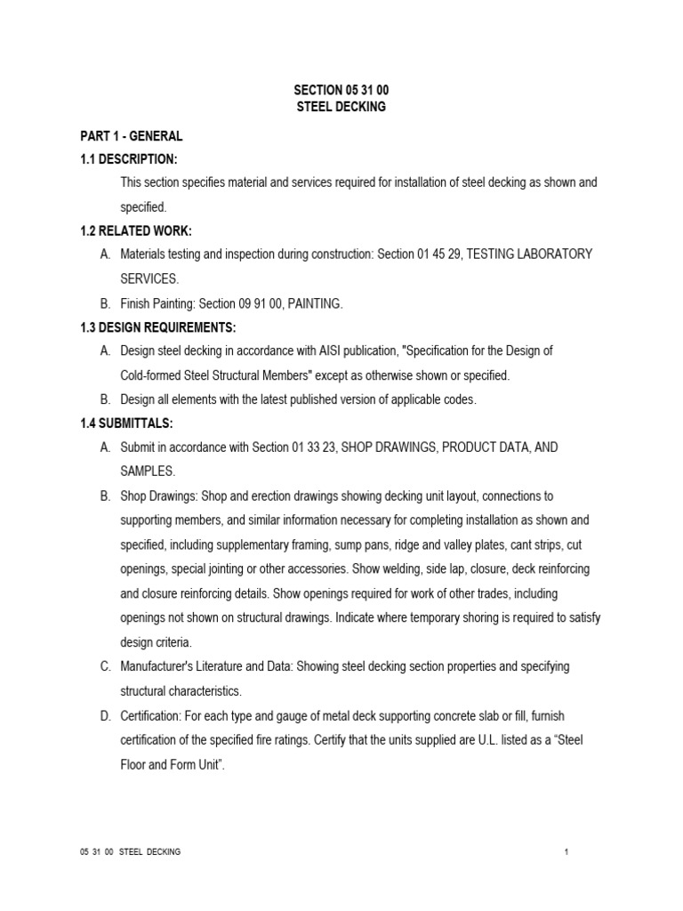 053100 Steel Decking | PDF | Sheet Metal | Welding