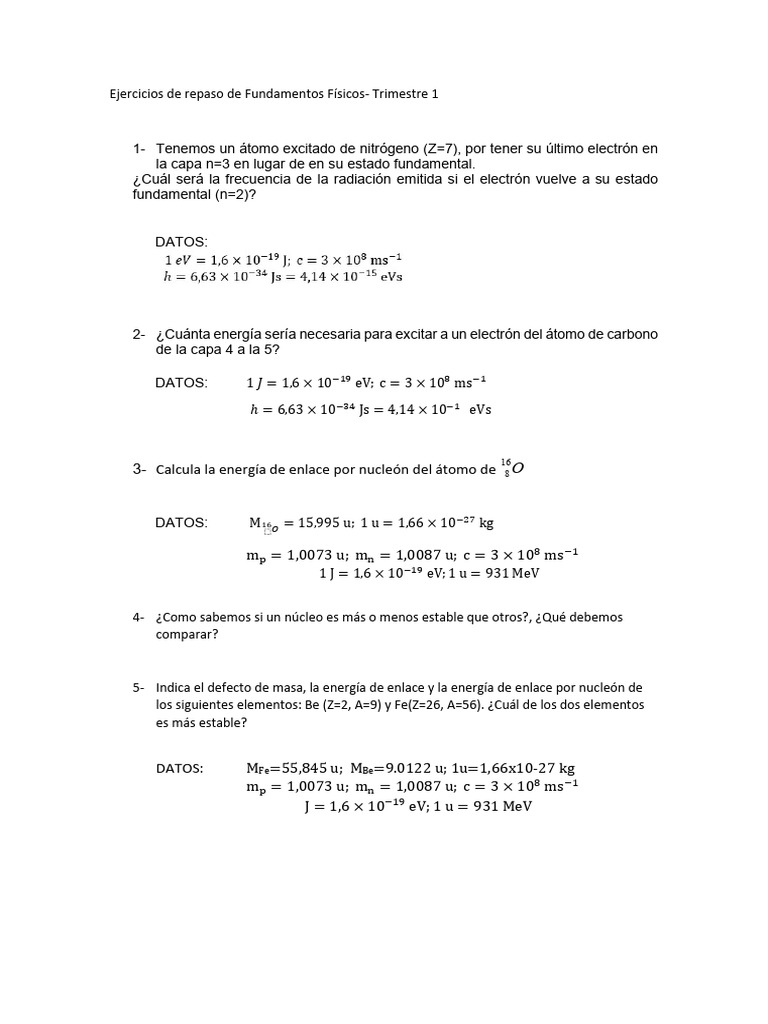 Ejercicios Voluntarios de repaso T1 de Fundamentos Físicos | PDF