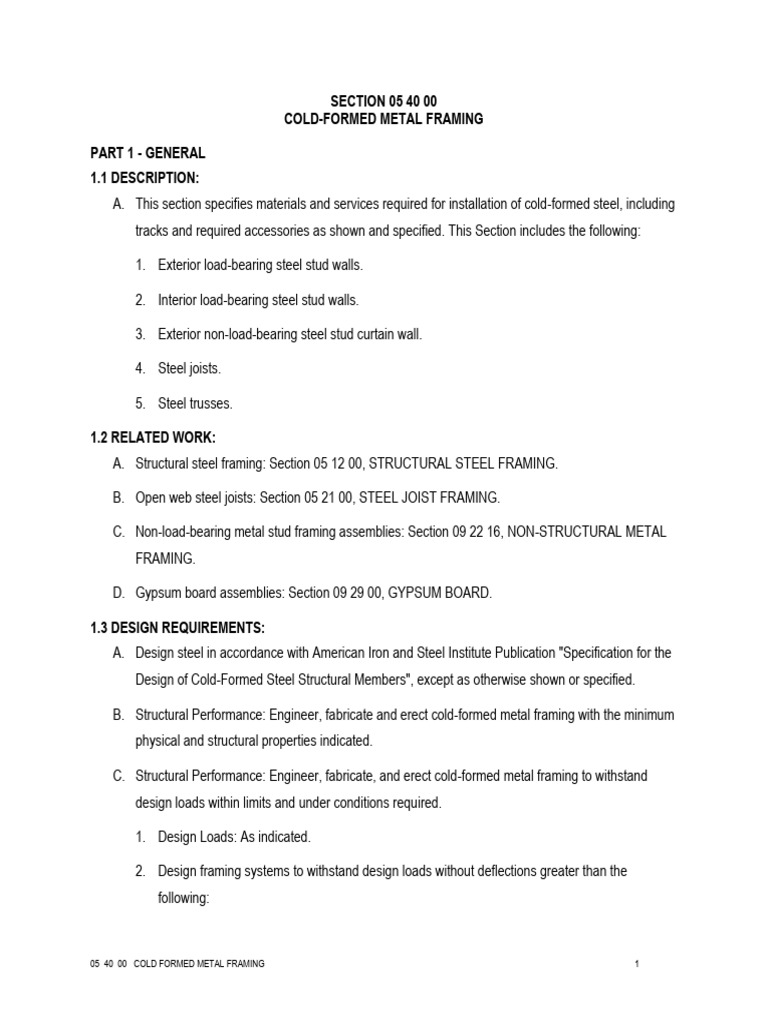 Cold-Formed Metal Framing Specifications | PDF | Framing (Construction ...