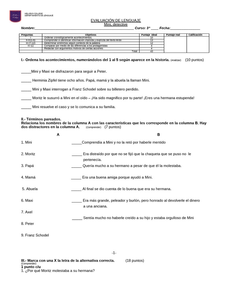 Prueba Del Libro Mini Detective | PDF