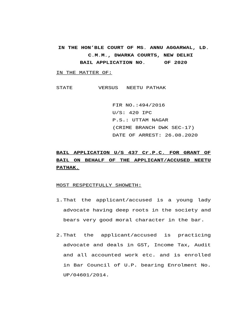 Bail 437 Cr.P.C.-Neetu Pathak-September 2020 | PDF | Bail | Common Law