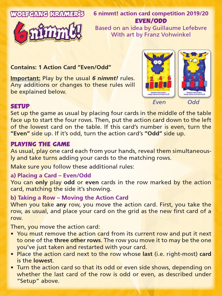 6 nimmt! Even/Odd Action Card Rules | PDF | Gaming Devices | Card Games
