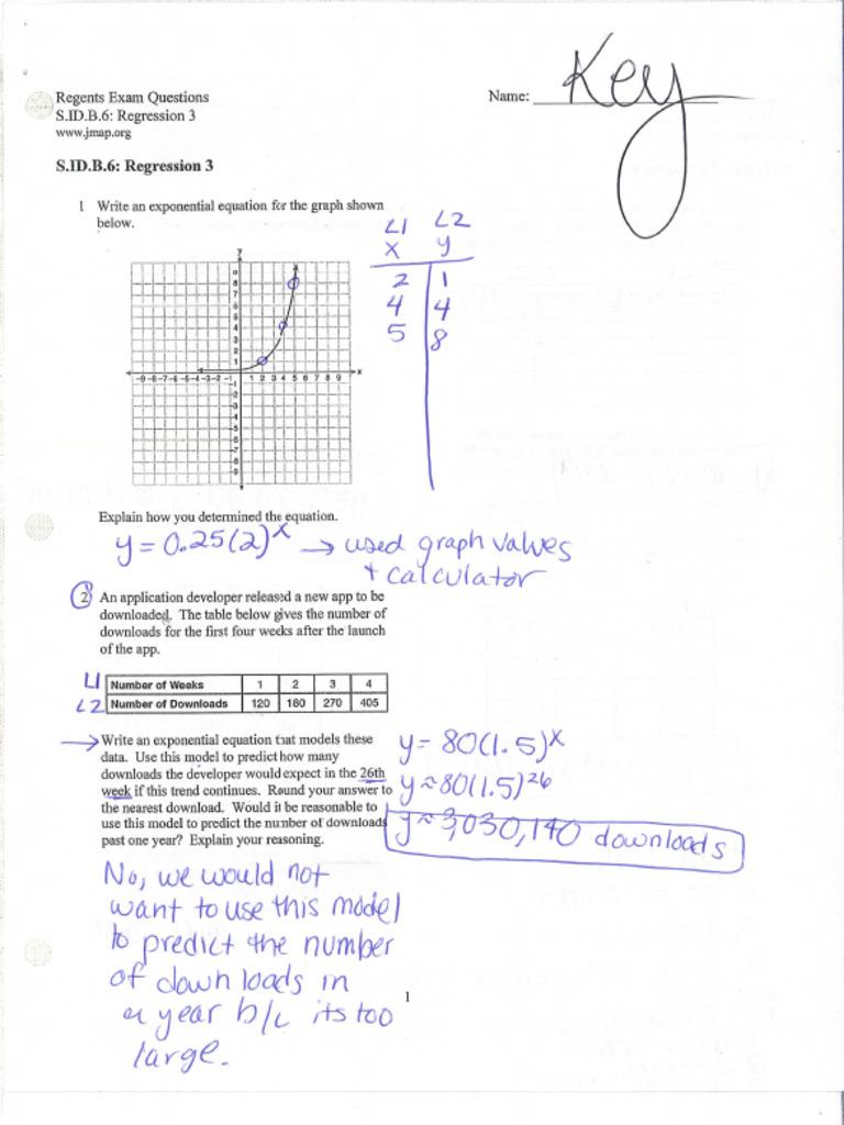 Exponential Regression Key | PDF