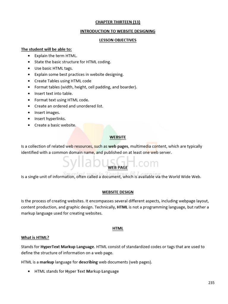 A1.3.0.0 INTRODUCTION TO WEBSITE DESIGNING | PDF | Html | Computer Data ...