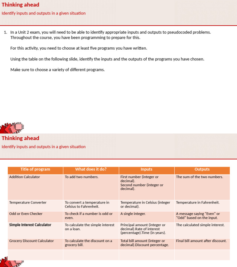 Identify Inputs and Outputs Activity 2 | PDF
