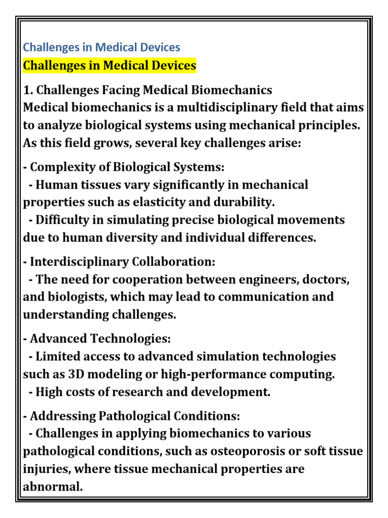 Medical Device Challenges | PDF | Medical Device | Biomechanics