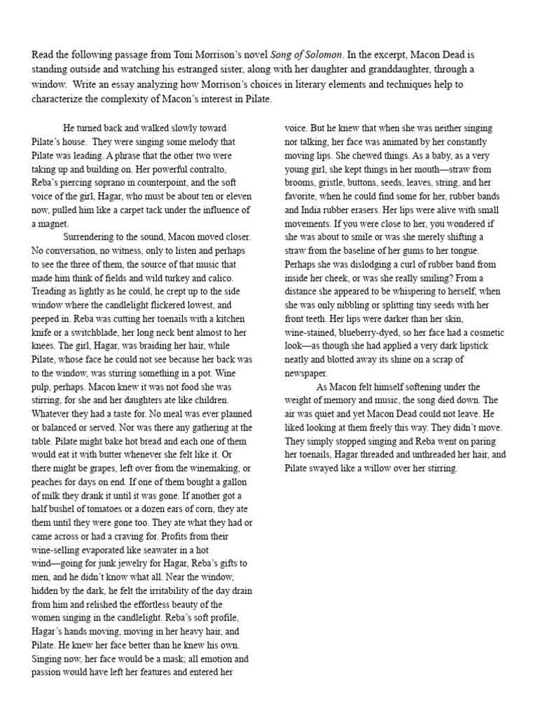 "Song of Solomon" by Toni Morrison Passage | PDF