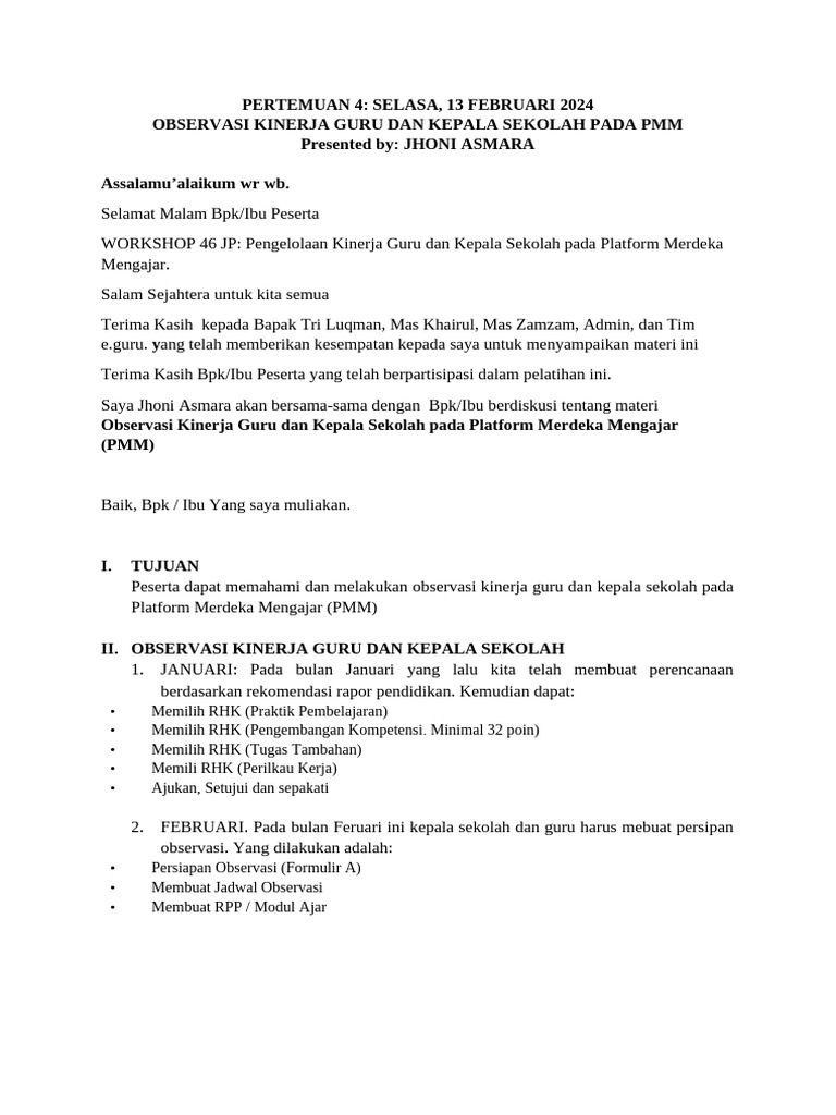 4. Observasi Kinerja Guru dan Kepsek - PMM | PDF