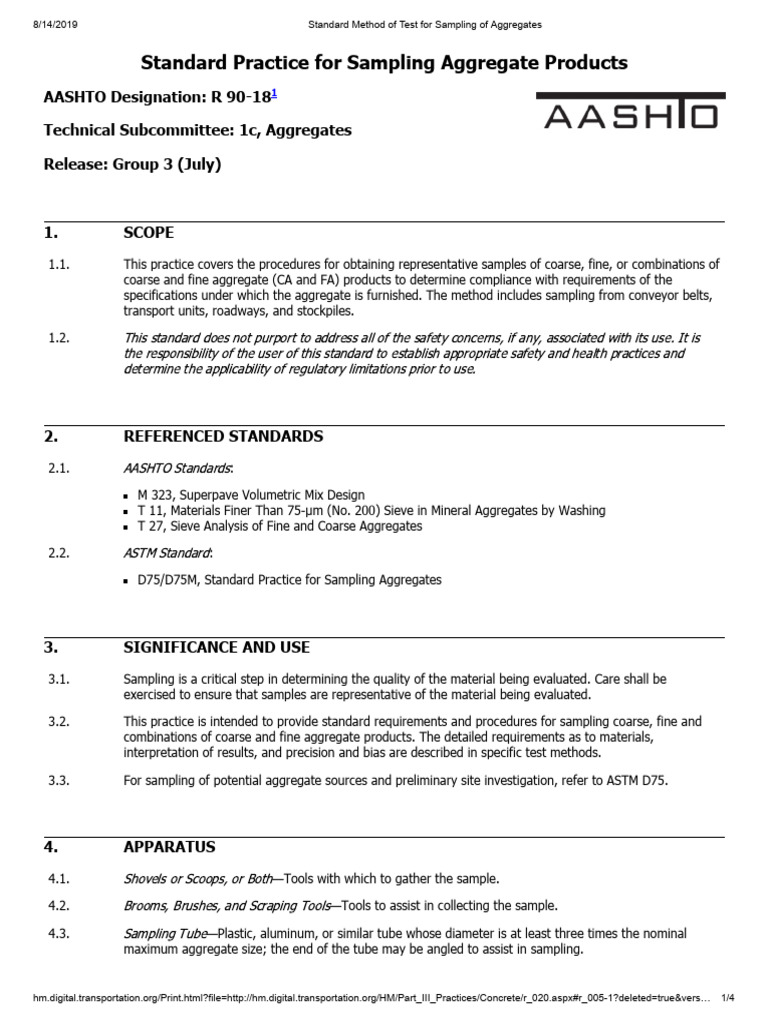 AASHTO R90-18- Sampling Aggregate Products-081419 | PDF | Sampling ...