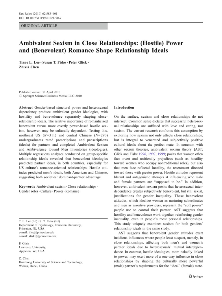 Ambivalent Sexism in Relationships | PDF | Social Psychology | Gender ...