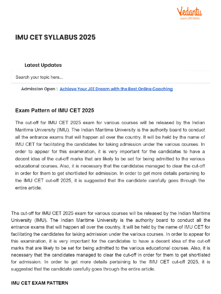 IMU CET SYLLABUS 2025 | PDF IMU CET SYLLABUS 2025 | PDF
