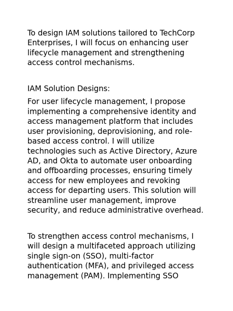 To design IAM solutions tailored to TechCorp Enterprises | PDF | Access ...
