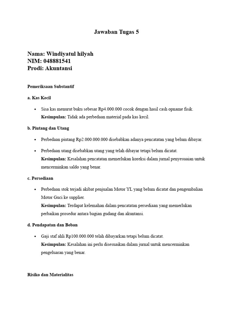 Jawaban Tugas 5 Laboratorium Auditing | PDF