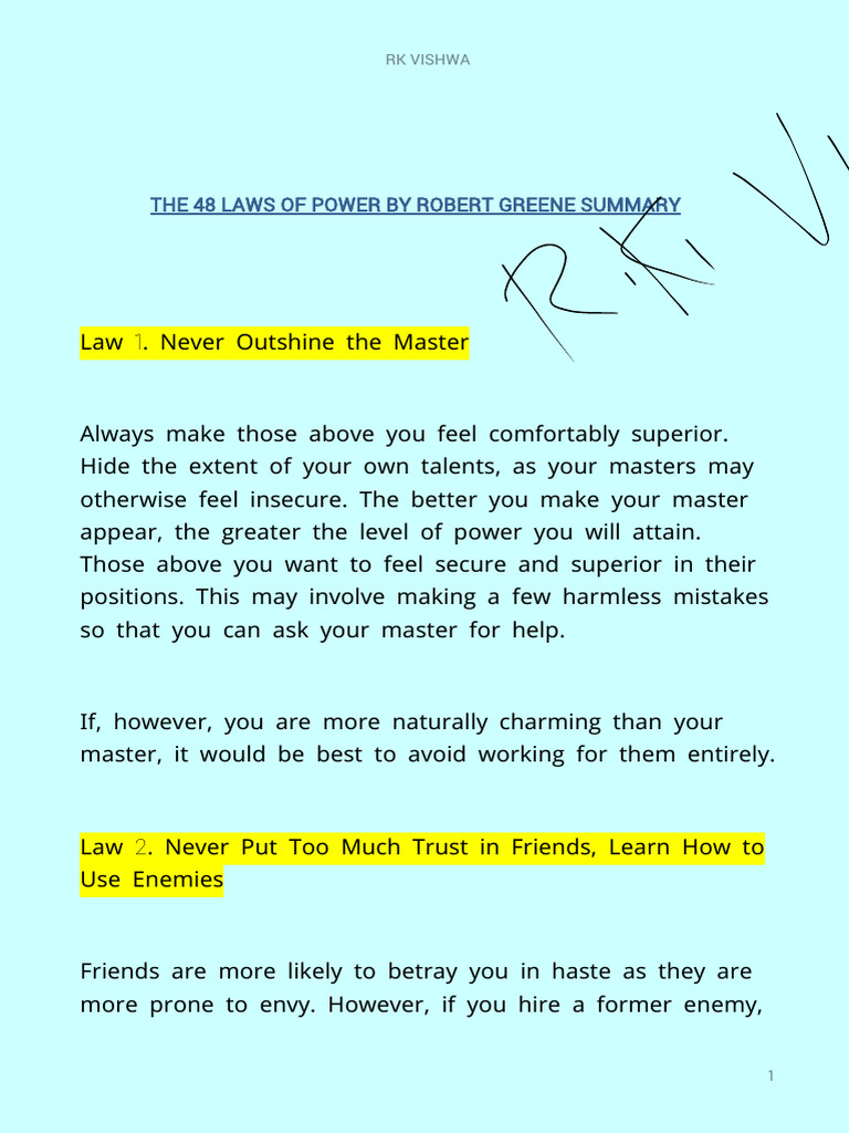 THE 48 LAWS OF POWER BY RK VISHWA | PDF | Psychological Concepts ...