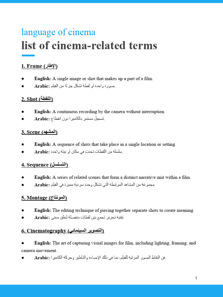 List of Cinema-Related Terms | PDF