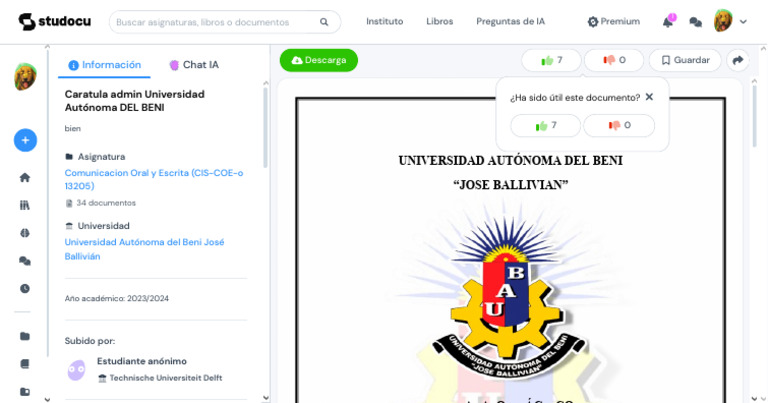 Caratula Admin Universidad Autónoma DEL BENI - Comunicacion Oral y Escrita - UNIVERSIDAD ...