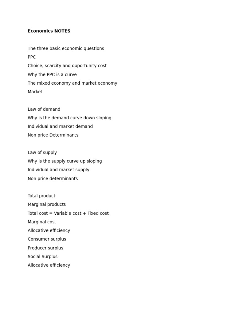 Economics NOTES | PDF | Demand | Economic Surplus