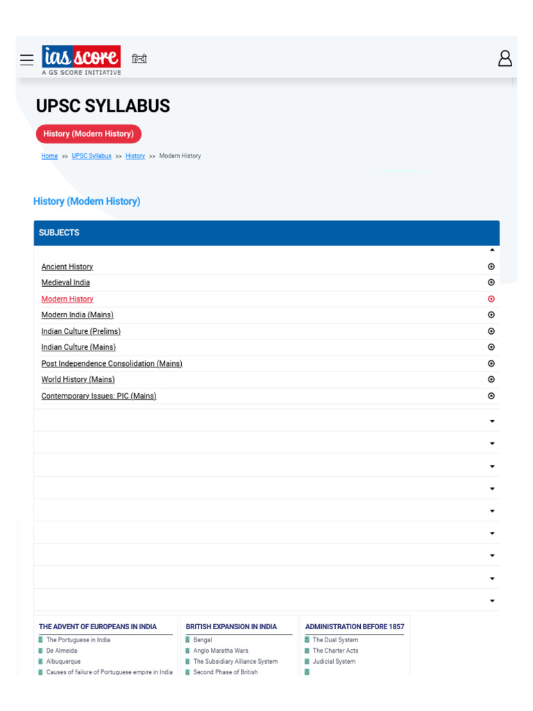 UPSC Modern History Syllabus | PDF | Indian Independence Movement ...