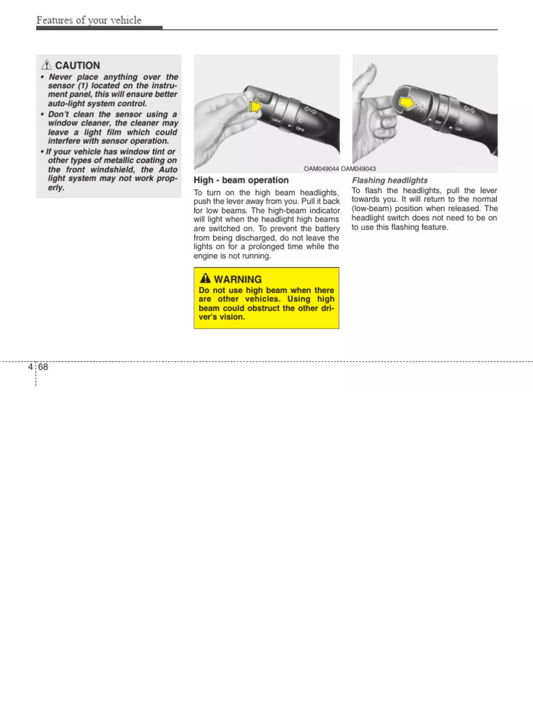 Vehicle Headlight Operation Guide | PDF