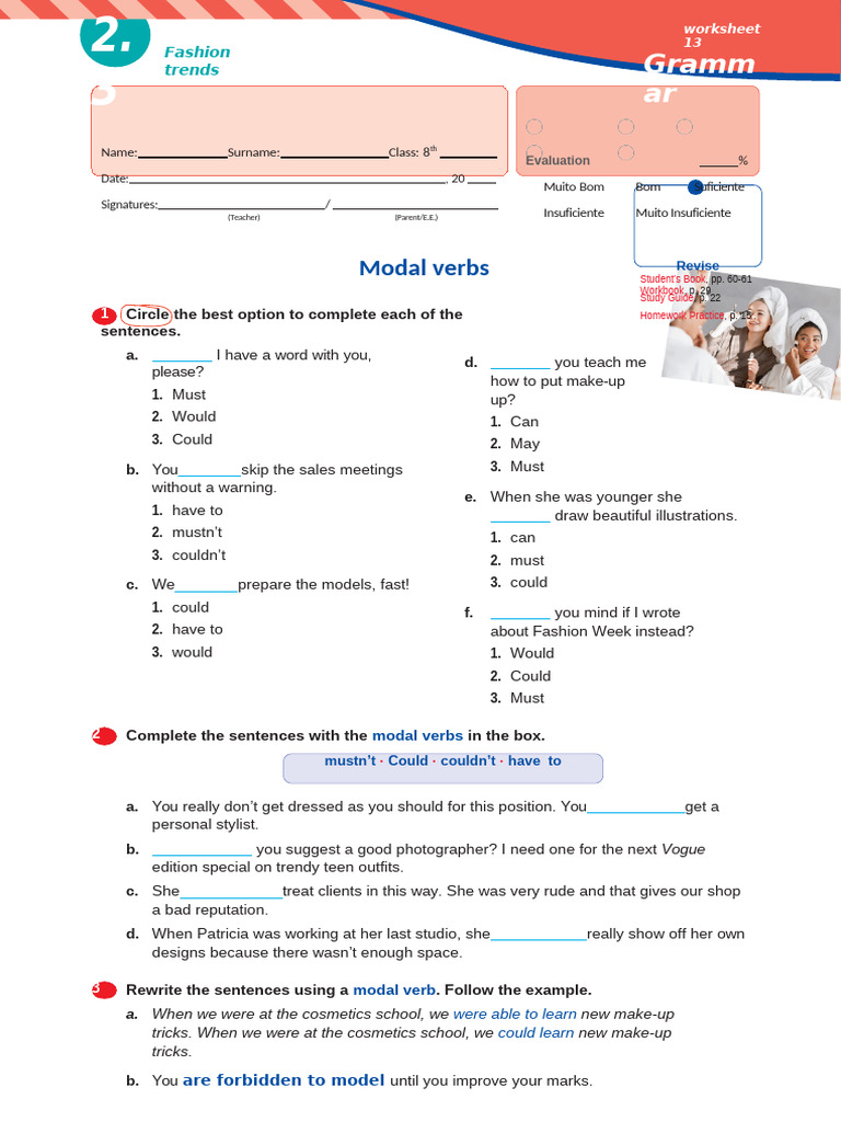 enga8_grammar_worksheet2_3_modal_verbs | PDF | Language Mechanics | Syntax