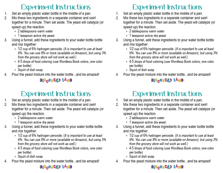 Lesson 8 Art - Experiment Instruction Cards | PDF | Teaspoon | Chemical ...