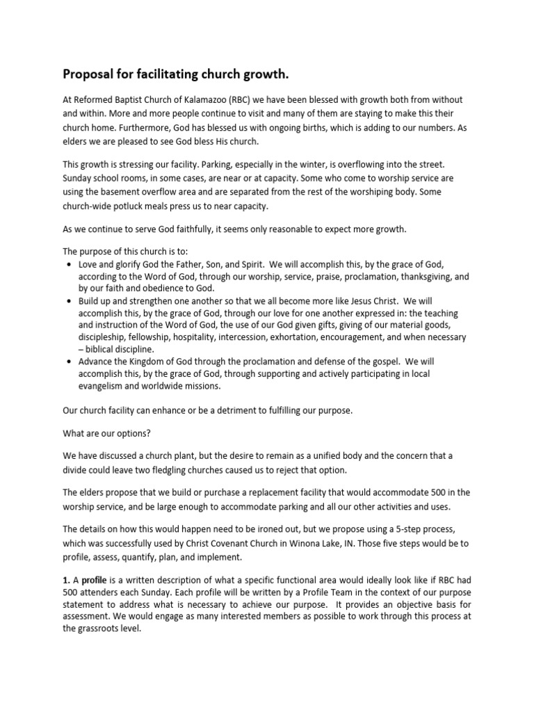 Church Growth Facility Proposal | PDF | Elder (Christianity) | God