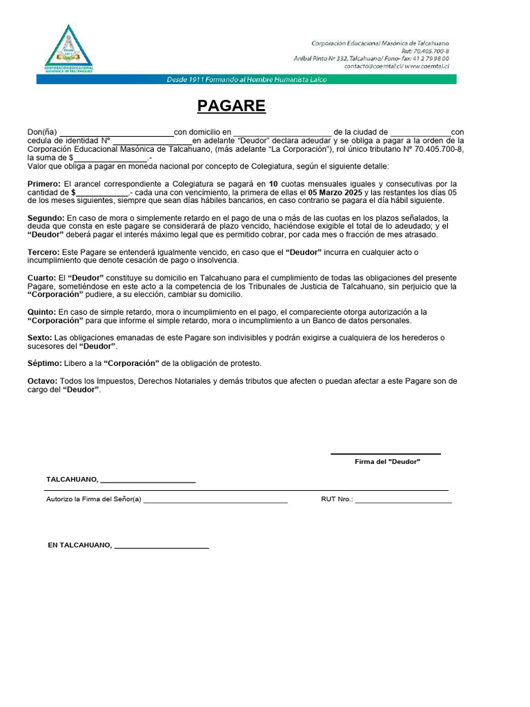 Pagaré 2025 | PDF | Pagos | Dinero