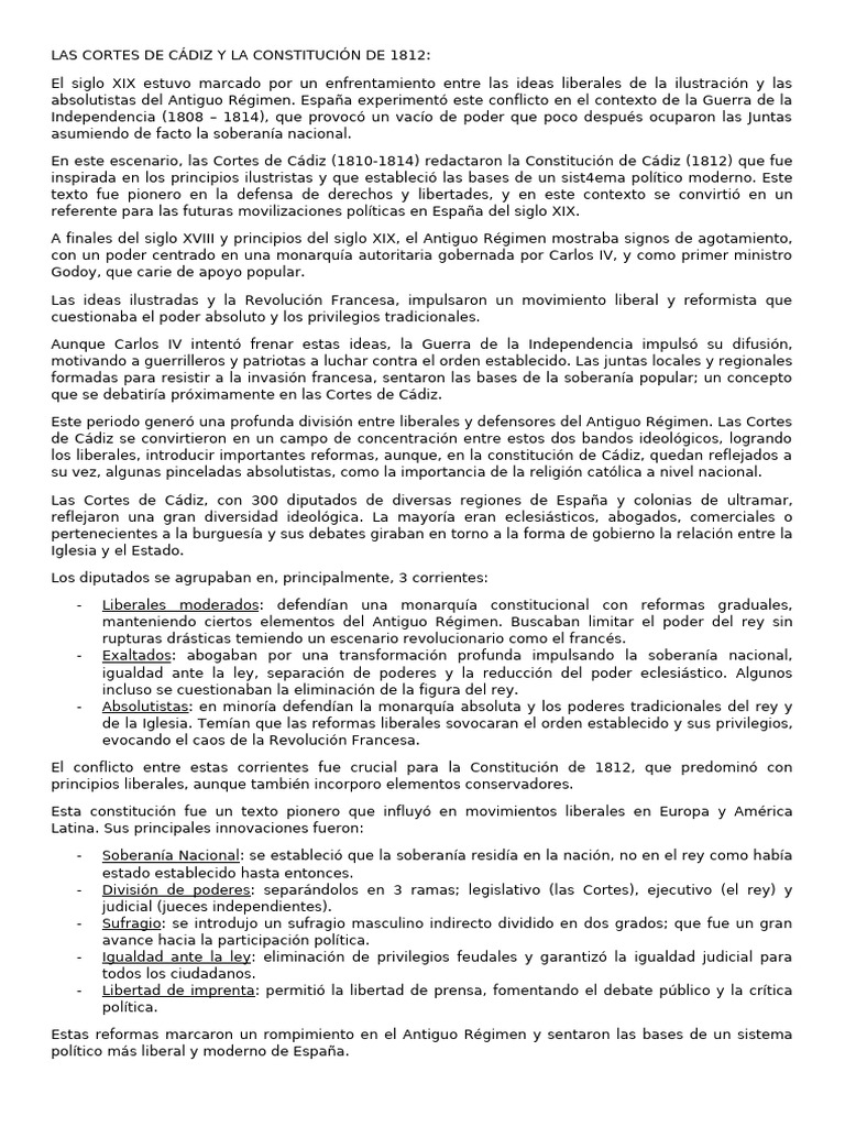 Las Cortes de Cádiz y La Constitución de 1812 | PDF | Constitución ...