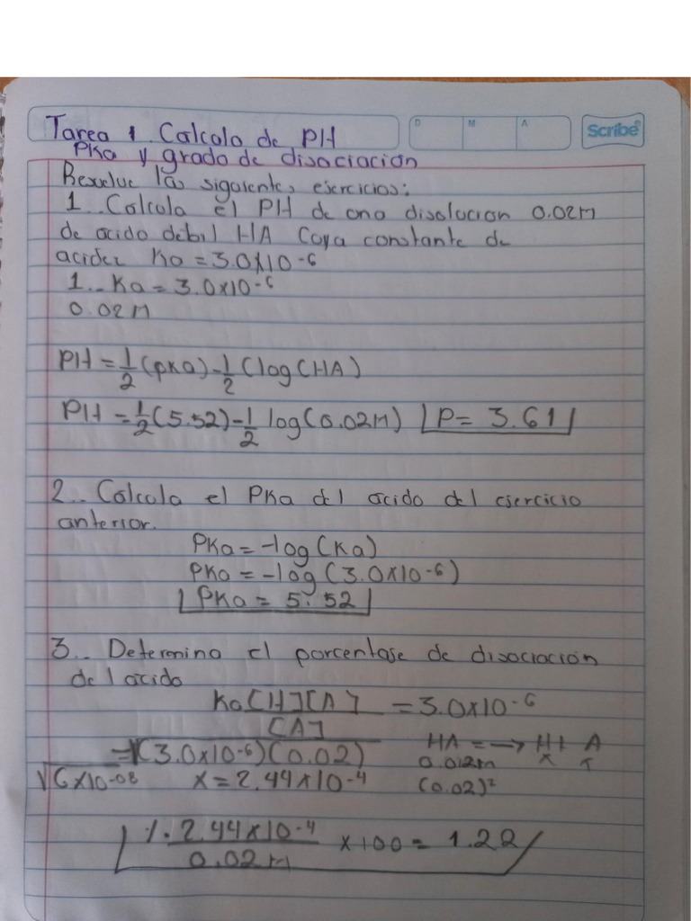 Calculo de PH y grado de disociasion | PDF