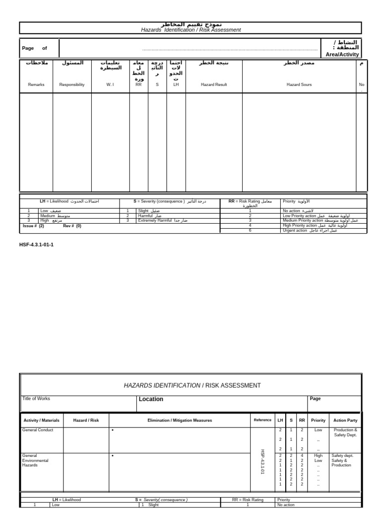 1 نموذج تقييم المخاطر Risk Assement HSF 4 3 1 01 1 1 1 | PDF | Risk | Hazards