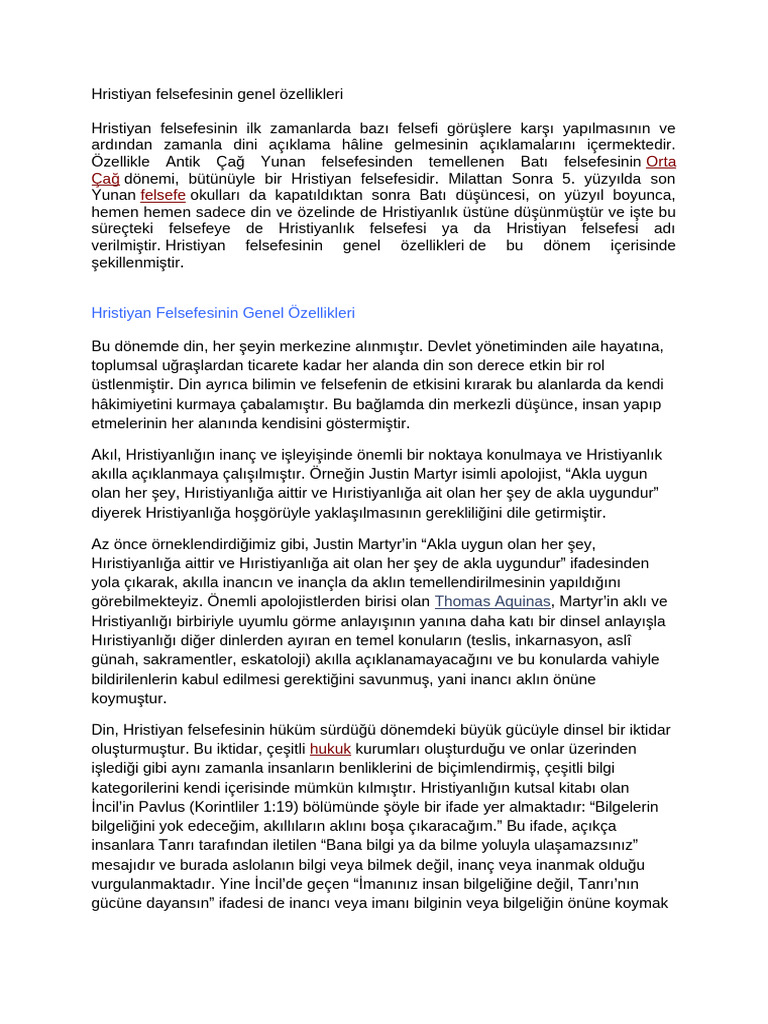 Hristiyan Felsefesinin Genel Özellikleri | PDF