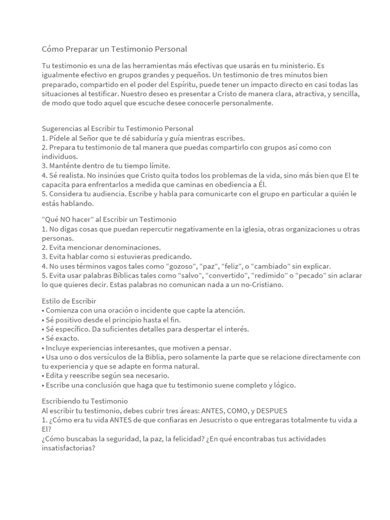 Guía para Crear un Testimonio Personal | PDF | Testimonio | Cristo (título)