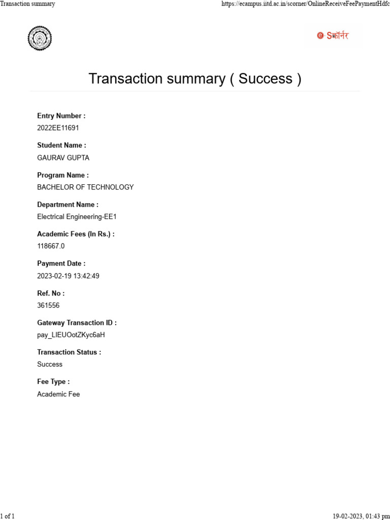 fee receipt second sem | PDF