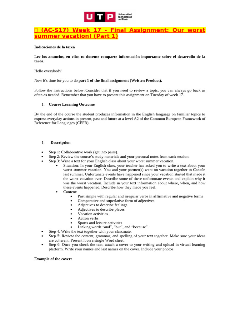 ? (AC-S17) Week 17 - Final Assignment Our worst summer vacation! (Part ... ? (AC-S17) Week 17 - Final Assignment Our worst summer vacation! (Part ...