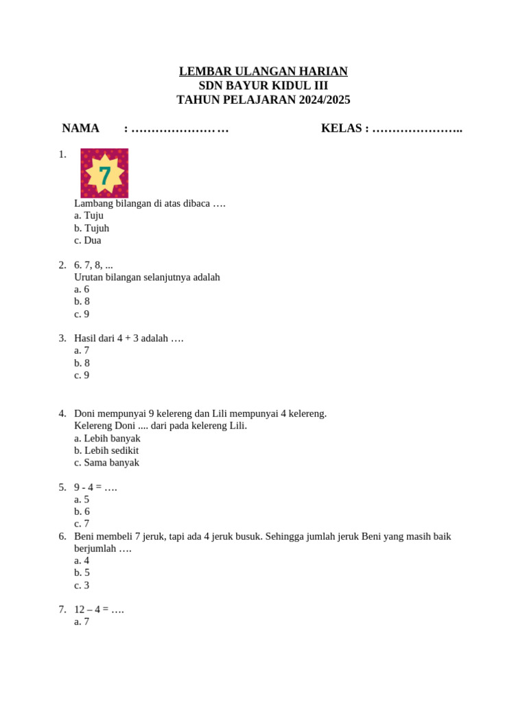 LEMBAR ULANGAN HARIAN | PDF