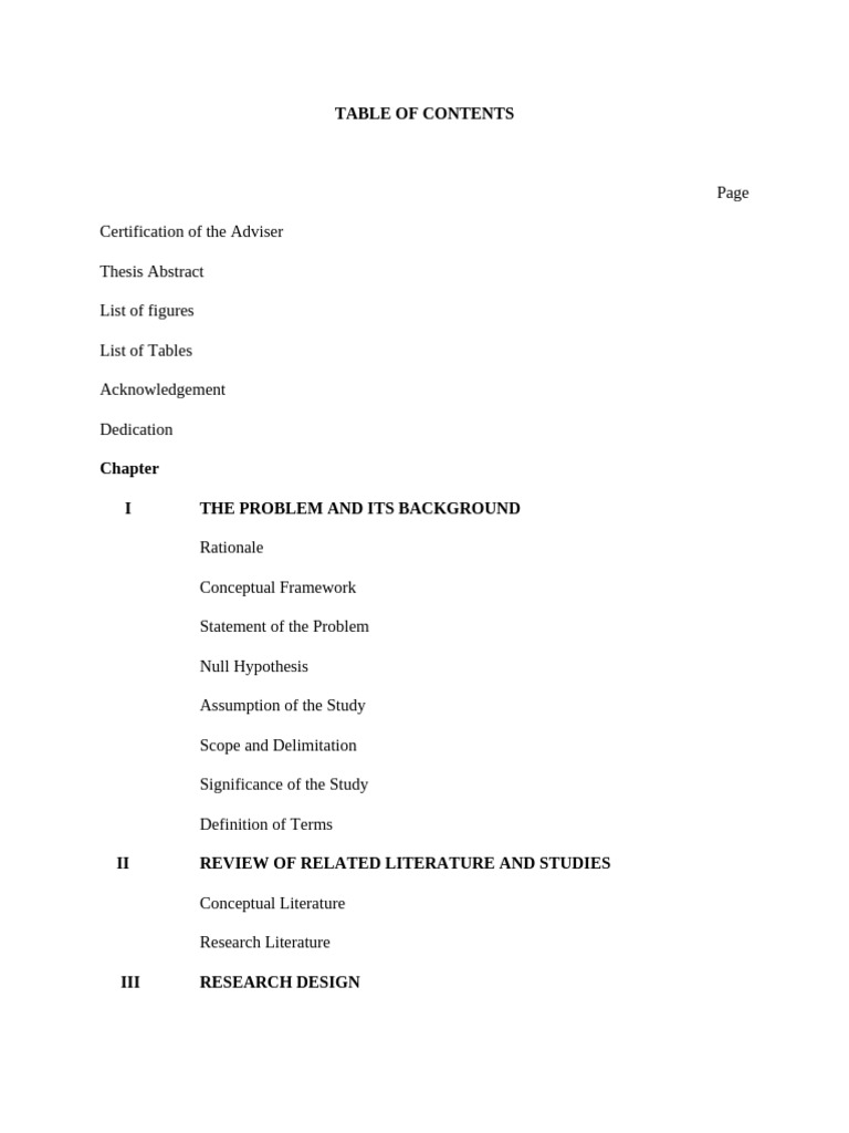 Thesis Table of Contents | PDF