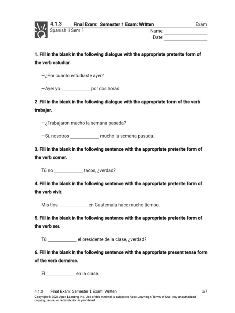 4.1.3 Final Exam - Semester 1 Exam - Written (Exam) | PDF | Linguistic ...