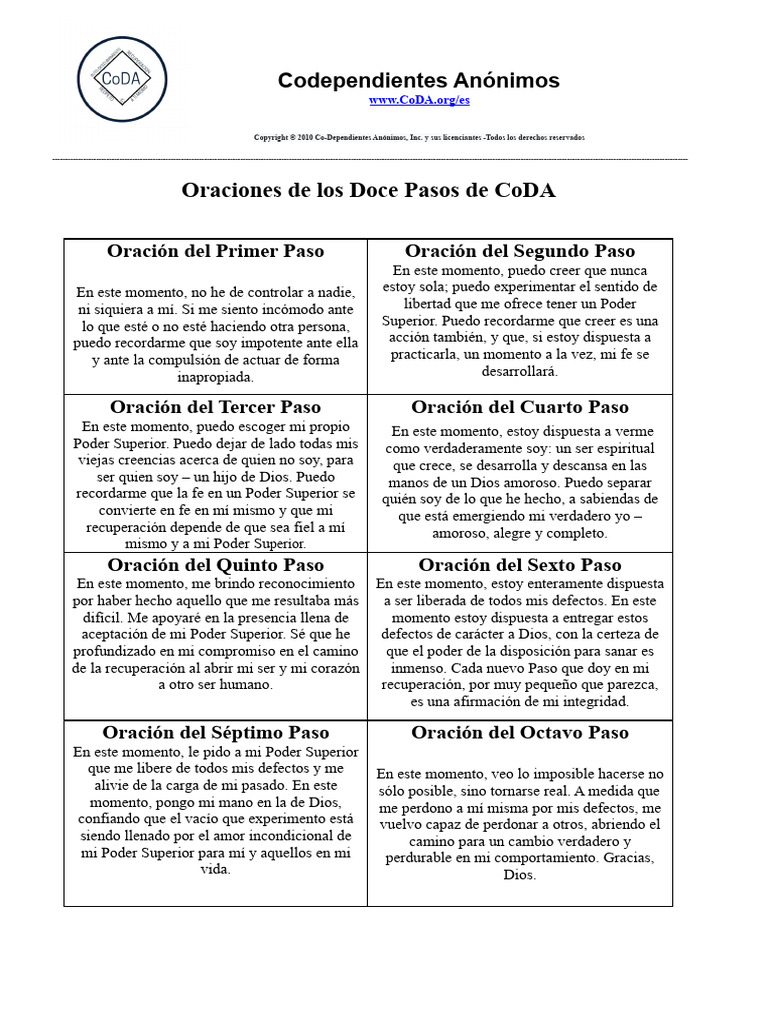 CoDA Oracion de Los Doce Pasos | PDF | Oración | Dios