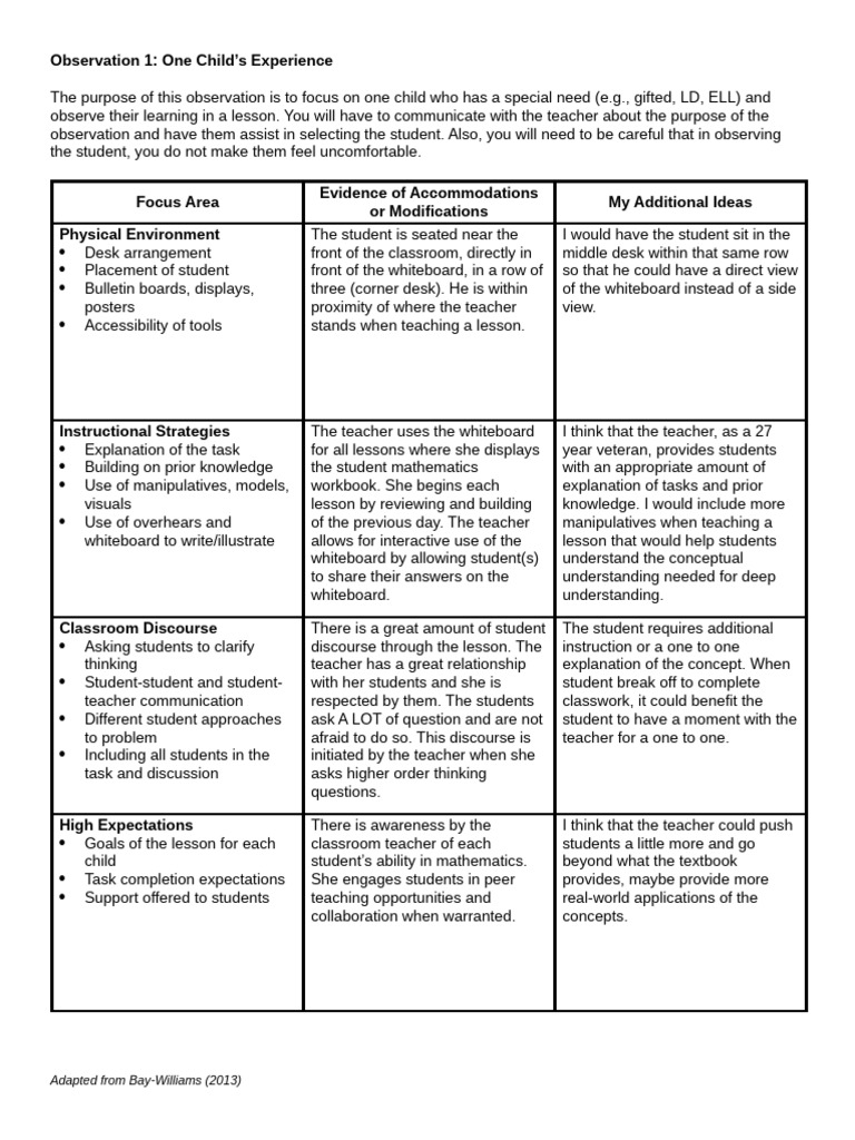 Assignment - Observation 1 One Child's Experience | PDF | Teachers ...