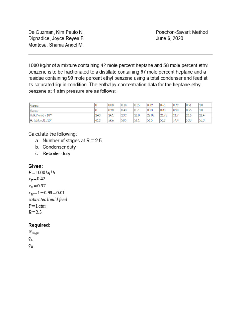 Ponchon-Savarit Method Distillation Analysis | PDF | Chemical Process ...